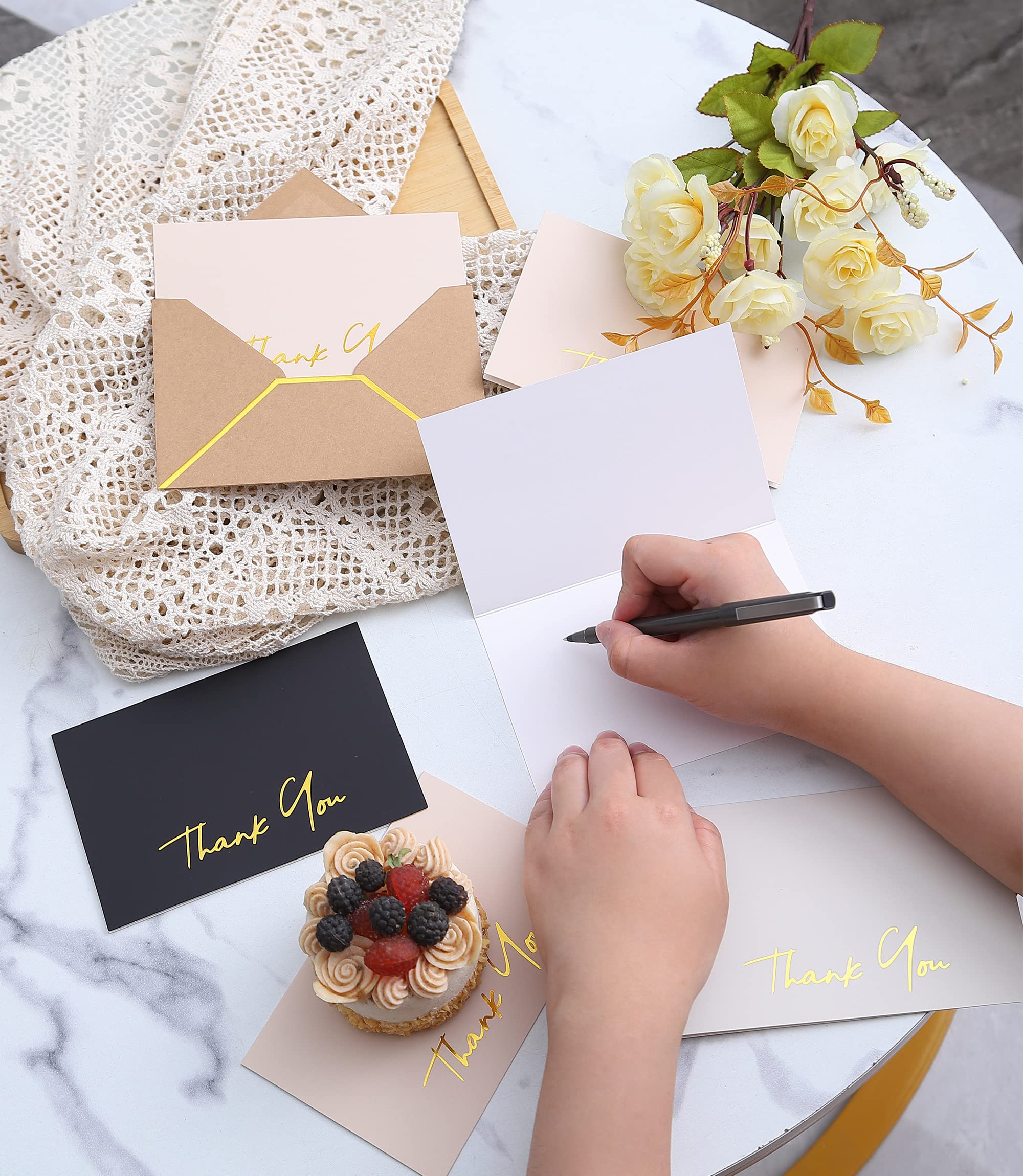 Winoo Design Heavy Duty Thank You Cards with Envelopes - 36 PK - Gold Thank You Notes 4x6 Inches Thank You Cards Wedding Thank You Cards Small Business Graduation Bridal Shower Black and Off White