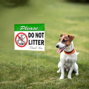 2 PC Please Do Not Litter Sign - 14x10 Coroplast Double Sided No Dumping Signs - No Littering Sign Outdoor - No Dumping Signs Private Property