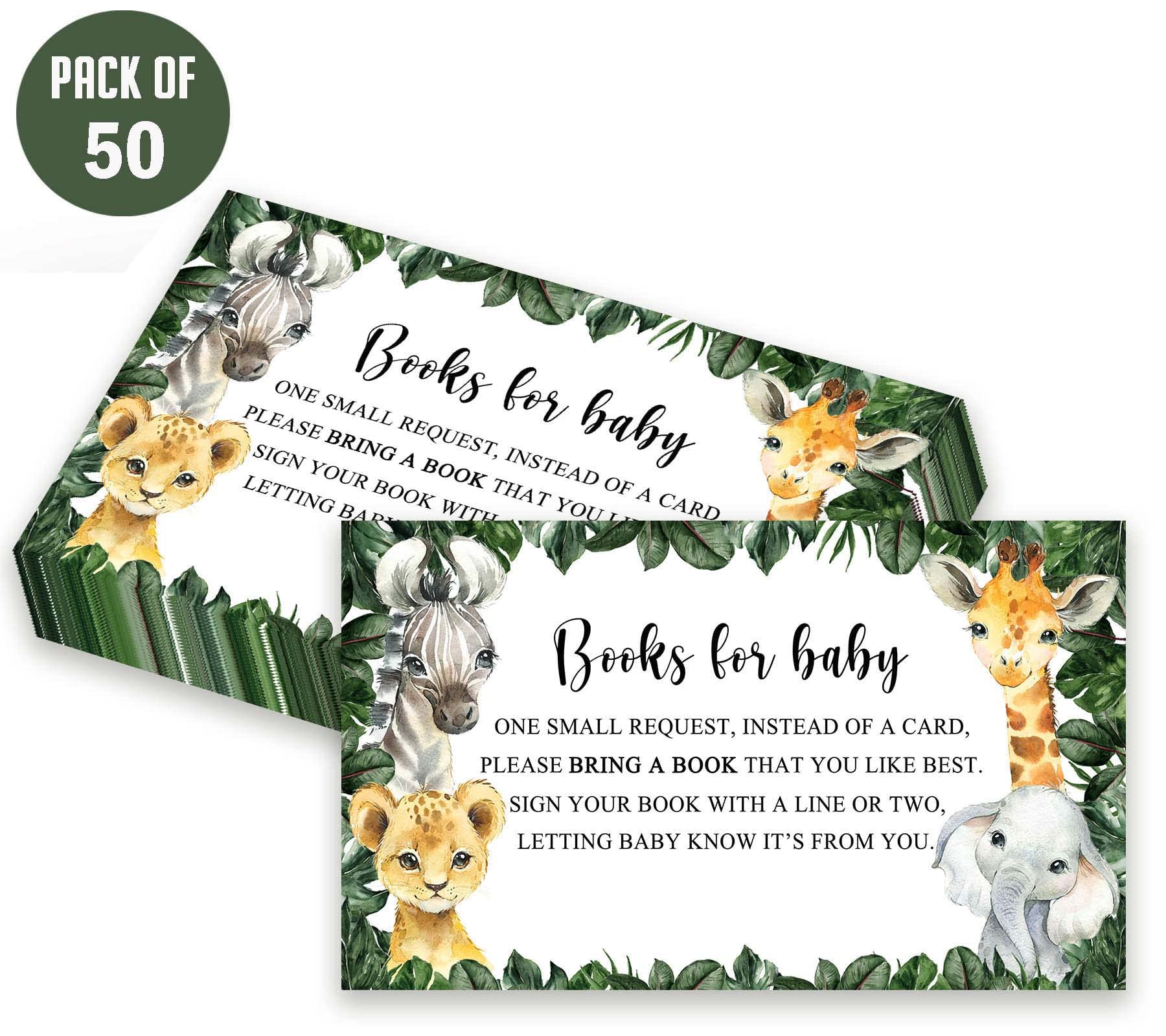 Yuzioey 50 Safari Baby Shower Invitations, Jungle Animals Invitations Macthing Envelpoes, Diaper Raffle Tickets, Book Request Cards, Safari Animals Invitations