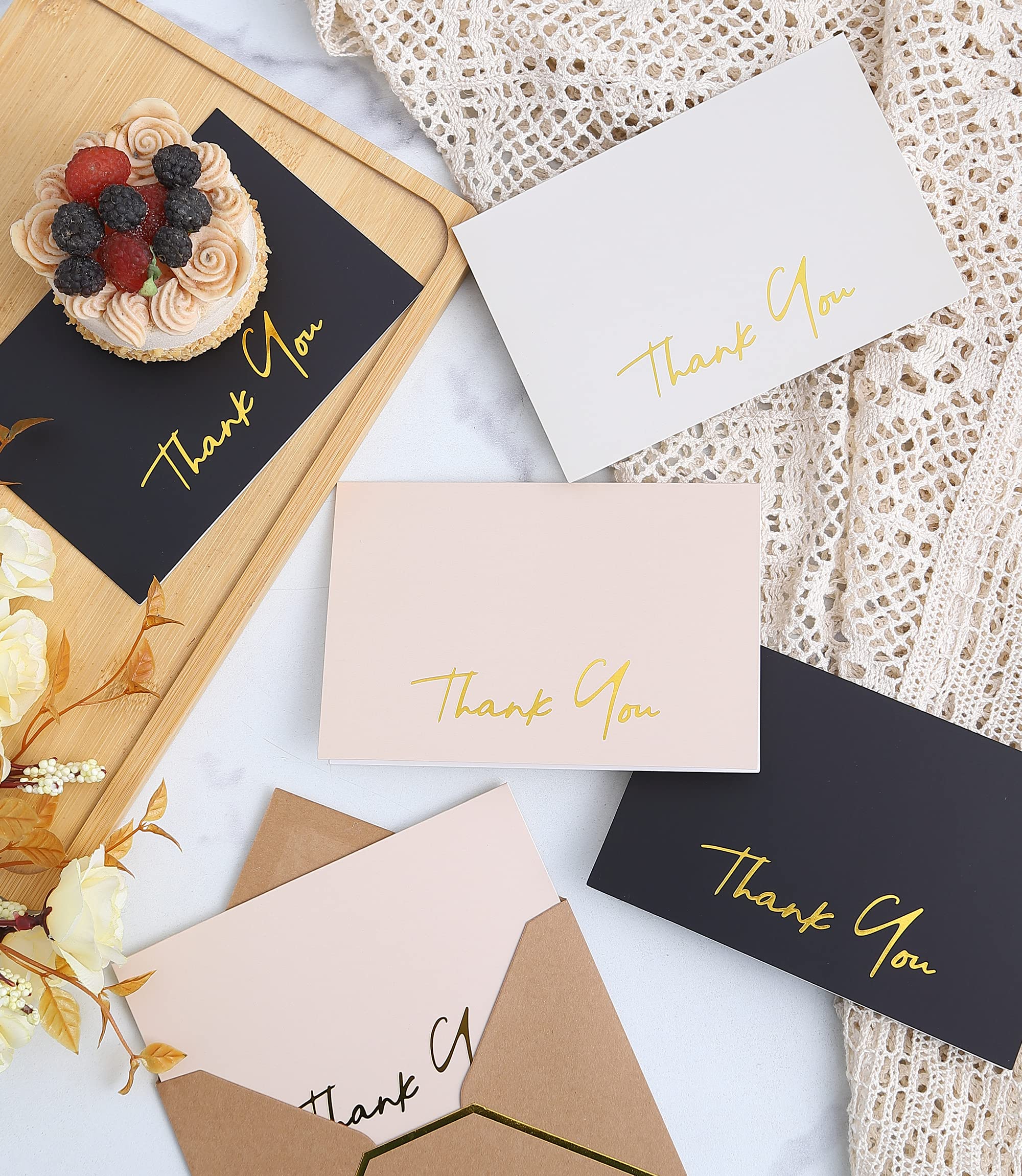 Winoo Design Heavy Duty Thank You Cards with Envelopes - 36 PK - Gold Thank You Notes 4x6 Inches Thank You Cards Wedding Thank You Cards Small Business Graduation Bridal Shower Black and Off White