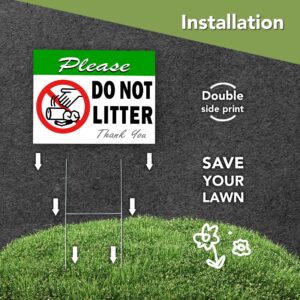 2 PC Please Do Not Litter Sign - 14x10 Coroplast Double Sided No Dumping Signs - No Littering Sign Outdoor - No Dumping Signs Private Property