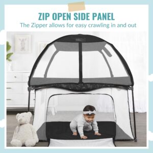 dream on me ziggy square playpen with canopy | baby playpen | portable and lightweight | playpen for babies and toddler | black & white