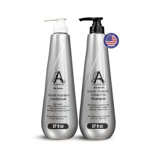 inova professional silk keratin shampoo & conditioner set - smooth protection sulfate-free shampoo & smooth hydration conditioner (27 oz), grey