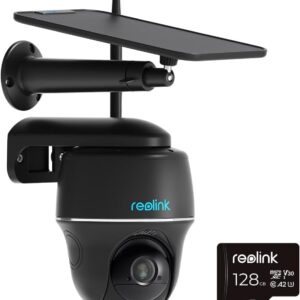 REOLINK Security Camera Outdoor Wireless, Argus PT 5MP+Solar Panel with 360° Pan-Tilt View, 2K Night Vision, 2.4/5Ghz WiFi, Solar Security Camera with Person/Vehicle Detection, Two-Way Audio, Black