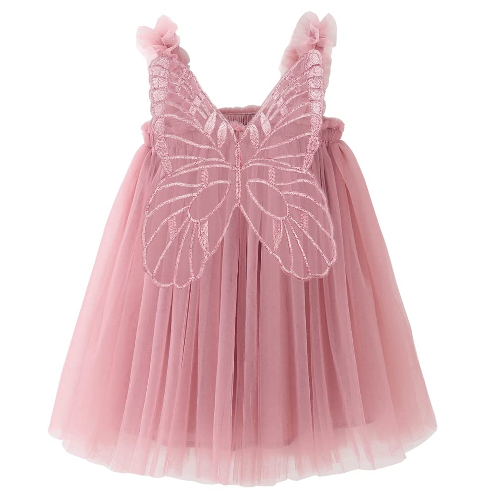 BGFKS Layered Butterfly Tulle Tutu Dress for Baby Girls,Toddler Girl Princess Dress with Flower Headband(Dusty Rose,12 Months)