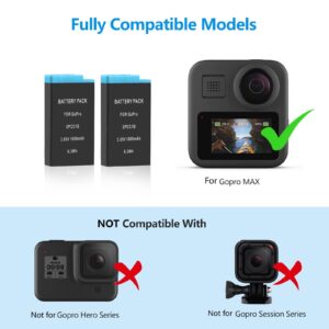 Upgraded 2-Pack Batteries for GoPro Max 360 Camera with 2-Channel USB Charger Compatible GoPro Max 360 ACDBD-001, ACBAT-001 Battery