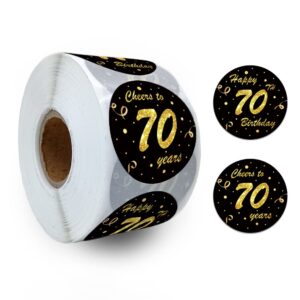 rewidparty black gold 70th birthday stickers rolls cheers to 70 years stickers happy 70th birthday stickers birthday party favors anniversary party decorations adhesive party stickers(500 per roll)