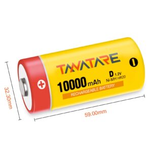 Tanatare 8 Count Rechargeable D Batteries 1.2V High Capacity 10000mAh NiMH D Size Rechargeable Batteries Low Self Discharge for Flashlights,Radios,Clocks,Toys