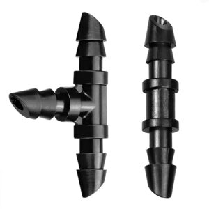 jayee drip irrigation barbed fittings set, including 50 tees and 80 couplings, barbed connectors for universal 1/4 inch drip tubing or sprinkler system