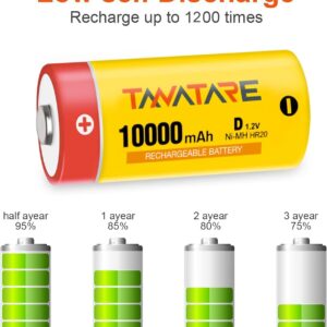 Tanatare 8 Count Rechargeable D Batteries 1.2V High Capacity 10000mAh NiMH D Size Rechargeable Batteries Low Self Discharge for Flashlights,Radios,Clocks,Toys