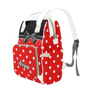 NZOOHY Polka Dots Bow Personalized Name Diaper Bag Tote, Custom Waterproof Nursing Baby Bag Mummy Backpack for Mom Travel Outdoor, 15'' X 10.83'' X 6.69''