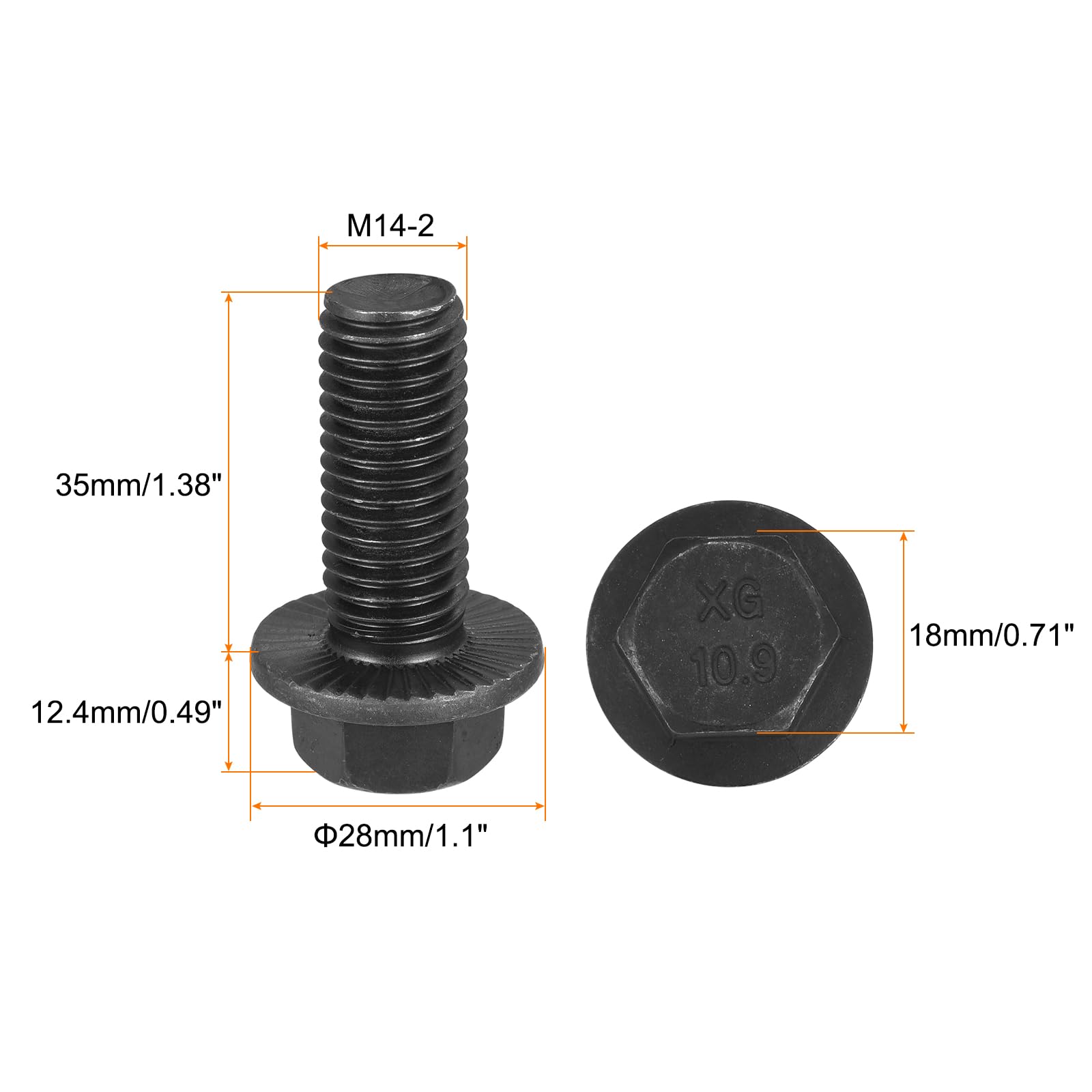 uxcell M14-2x35mm Hex Serrated Flange Bolts 10.9 Grade Carbon Steel Screws 2pcs