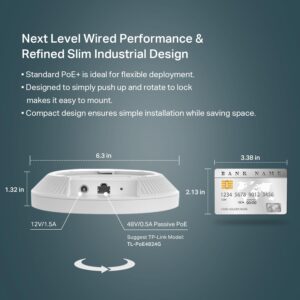 TP-Link EAP650 Ultra-Slim Wireless Access Point | Omada True WiFi 6 AX3000 | DC Adapter Included | Mesh, Seamless Roaming, WPA3, MU-MIMO | Remote & App Control | PoE+ Powered | Multi Control Options