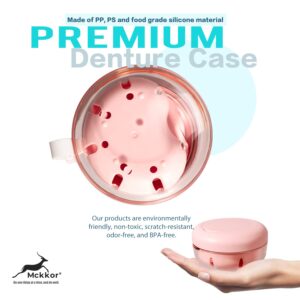 Denture Case, Definitely No-Leak Denture Bath Box for Traveling Perfectly, Denture Cup with Strainer & Mirror(Pink)