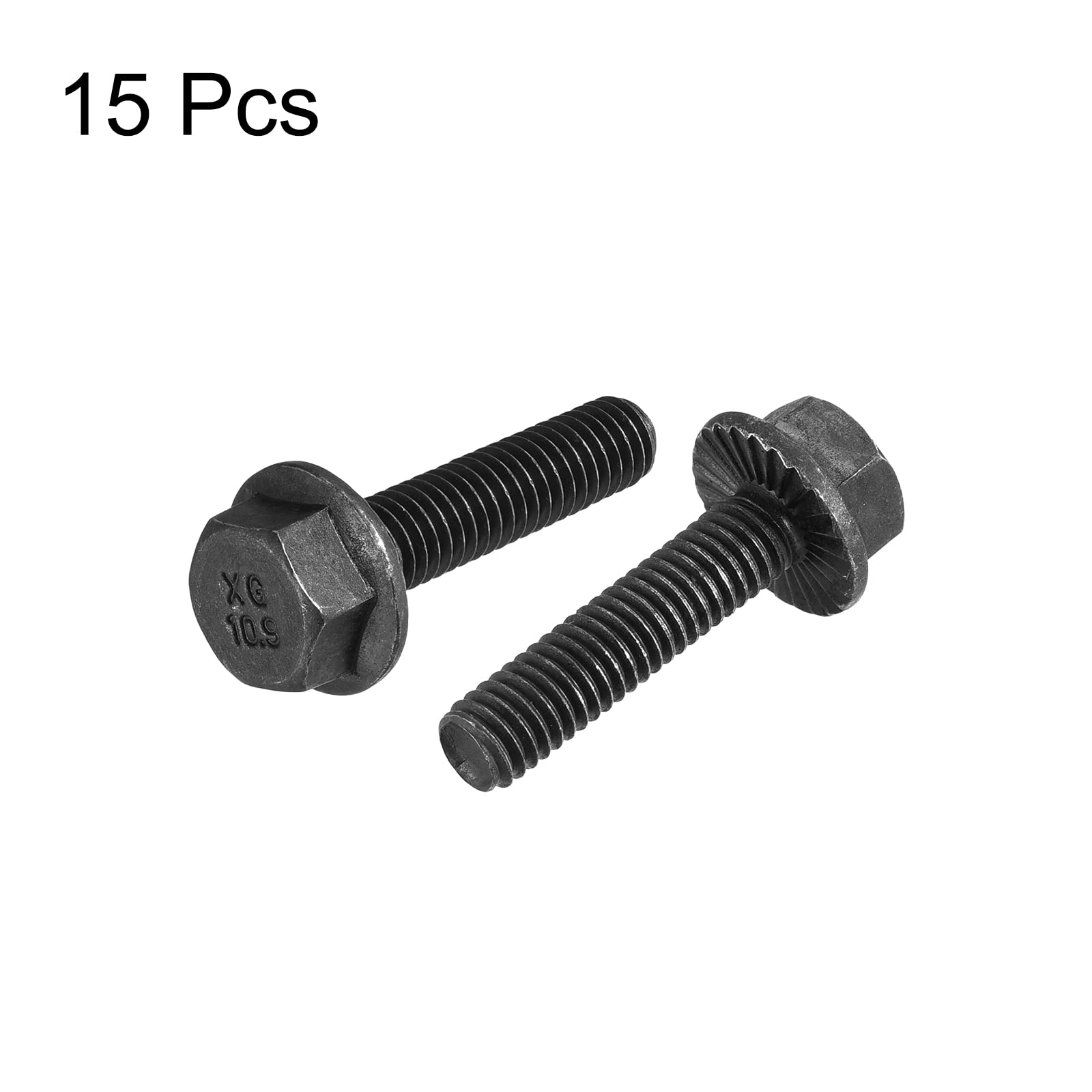 uxcell M6-1x25mm Hex Serrated Flange Bolts 10.9 Grade Carbon Steel Screws 15pcs