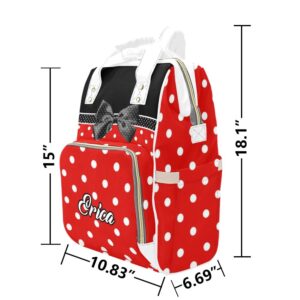 NZOOHY Polka Dots Bow Personalized Name Diaper Bag Tote, Custom Waterproof Nursing Baby Bag Mummy Backpack for Mom Travel Outdoor, 15'' X 10.83'' X 6.69''