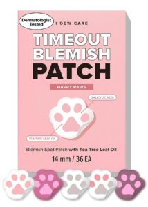 i dew care hydrocolloid acne pimple patch - timeout blemish happy paws | korean cute acne patches | zit patches for face and skin, 36 count (14mm), facial stickers, absorbing with tea tree leaf oil