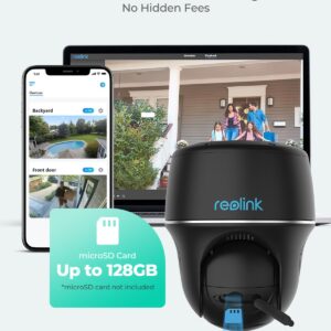 REOLINK Security Camera Outdoor Wireless, Argus PT 5MP+Solar Panel with 360° Pan-Tilt View, 2K Night Vision, 2.4/5Ghz WiFi, Solar Security Camera with Person/Vehicle Detection, Two-Way Audio, Black