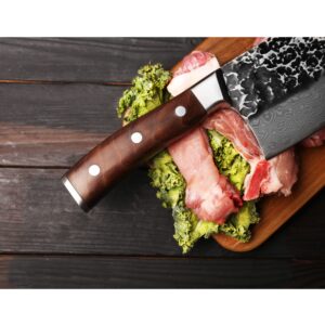 YOUSUNLONG Chopper Knife 7 Inch Meat Cleaver Butcher Axe Bone Chopper - Heavy Duty - Japanese Damascus thickened stainless steel - Natural Walnut Wood Handle