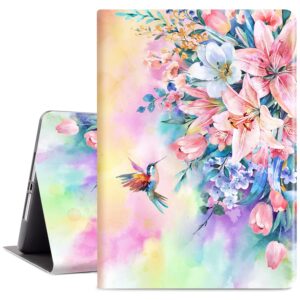 vimorco slim case for ipad 5th/6th generation 9.7 inch 2017/2018,ipad air 1/2 case, shockproof pu leather adjustable stand cover for apple ipad 5/6 gen, hummingbirds & flowers