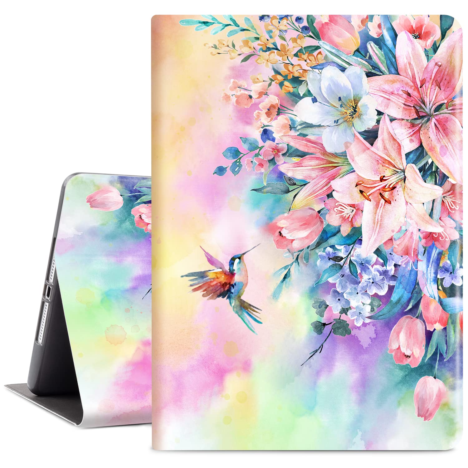 Vimorco Slim Case for ipad 5th/6th Generation 9.7 inch 2017/2018,ipad air 1/2 Case, Shockproof PU Leather Adjustable Stand Cover for Apple ipad 5/6 Gen, Hummingbirds & Flowers