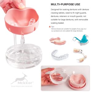 Denture Case, Definitely No-Leak Denture Bath Box for Traveling Perfectly, Denture Cup with Strainer & Mirror(Pink)