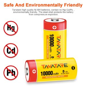 Tanatare 8 Count Rechargeable D Batteries 1.2V High Capacity 10000mAh NiMH D Size Rechargeable Batteries Low Self Discharge for Flashlights,Radios,Clocks,Toys