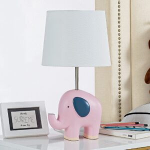 Maxax Table Lamp, Pink Elephant Bedside Nightstand Lamp with White Shade for Bedroom, Kindergarten, Preschool, 16.5 Inch