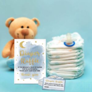 Gihyan Diaper Raffle Baby Shower Game Set(1 Standing Sign + 50 Guessing Cards), Moon and Stars Diaper Raffle Tickets for Baby Shower, Twinkle Twinkle Little Star Baby Shower Party Favor Decor - B09