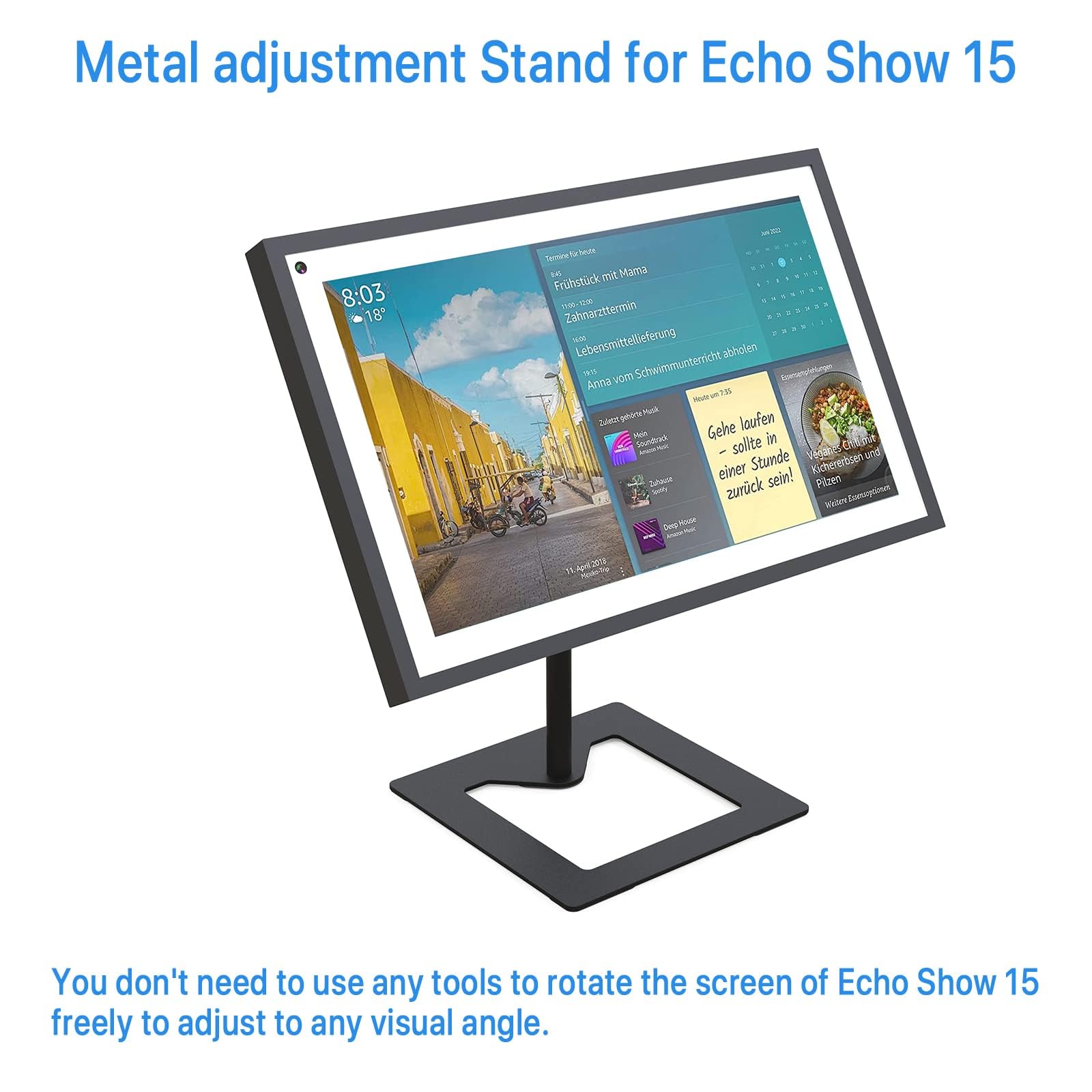 Adjustable Metal Stand for Amazon Echo Show 15, Tilt and Swivel Metal Stand Made for Echo Show 15, 15.6" Smart Display Metal Holder Sturdy and Not Wobbly-Matte Black