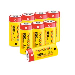 tanatare 8 pack c rechargeable batteries 5000mah high capacity 1.2v nimh c size batteries with long lasting power for household devices