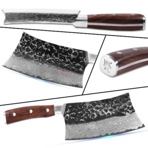 YOUSUNLONG Chopper Knife 7 Inch Meat Cleaver Butcher Axe Bone Chopper - Heavy Duty - Japanese Damascus thickened stainless steel - Natural Walnut Wood Handle