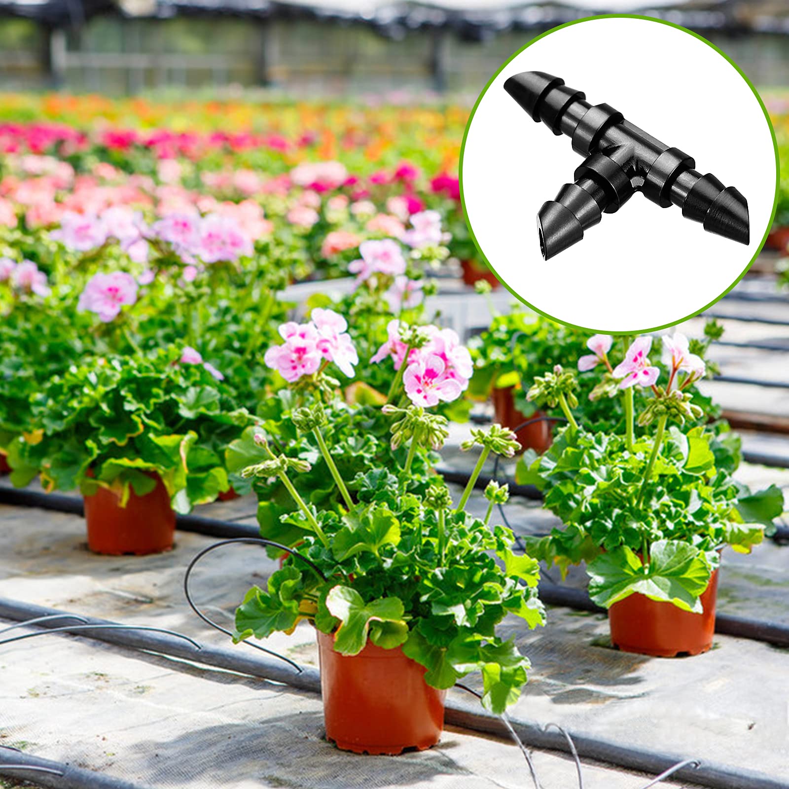 JAYEE Drip Irrigation Barbed Fittings Set, Including 50 Tees and 80 Couplings, Barbed Connectors for Universal 1/4 Inch Drip tubing or Sprinkler System