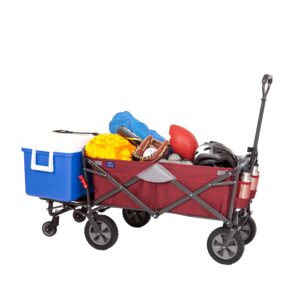 macsports collapsible folding outdoor utility tailgate wagon with cargo trailer, wine red