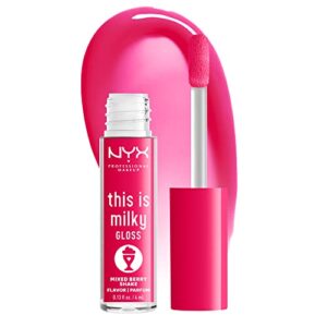 nyx professional makeup this is milky gloss, lip gloss with 12 hour hydration, vegan - mixed berry shake (raspberry)