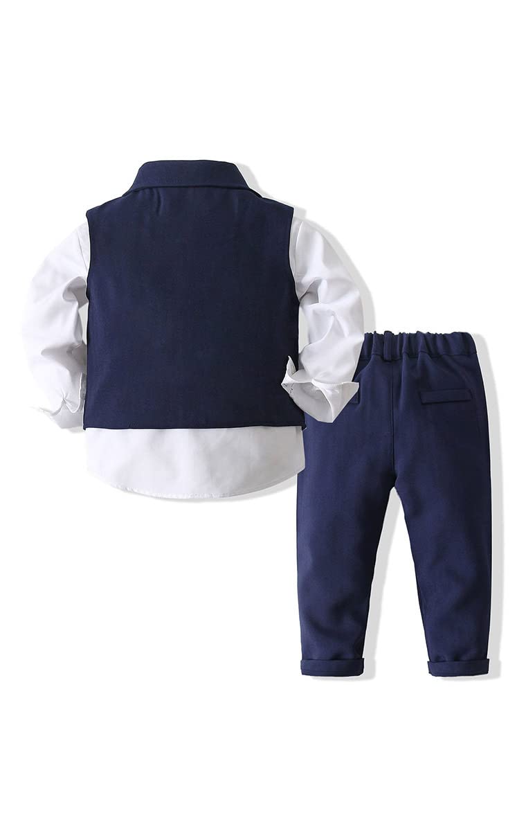 Abolai Baby Boys' 3 Piece Vest Set with Shirt,Vest and Pant Blue 90