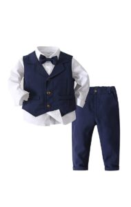 abolai baby boys' 3 piece vest set with shirt,vest and pant blue 90