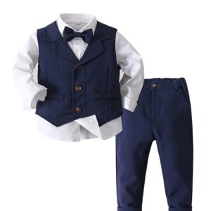 Abolai Baby Boys' 3 Piece Vest Set with Shirt,Vest and Pant Blue 90