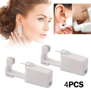 HELLWANG 2 Pack Nose Piercing + 2 Pack Ear Piercing Kit, Simple and Safe to Use, Great for Beginners (Silver)