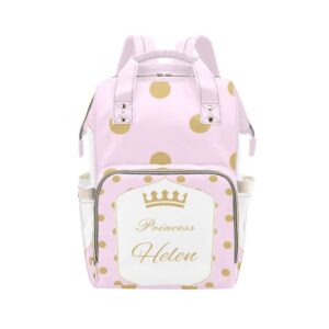 nzoohy pink royal crown princess personalized name diaper bag tote, custom waterproof nursing baby bag mummy backpack for mom travel outdoor