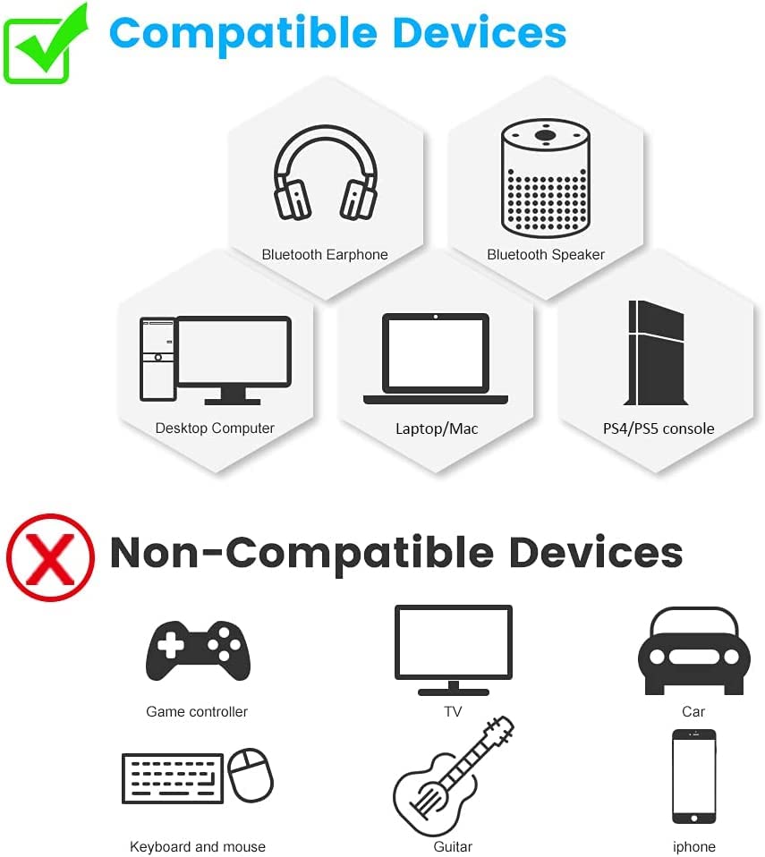 1Mii Long Range USB Bluetooth 5.0 Audio Adapter for PC Mac Laptop PS5 PS4, aptX Low Latency & aptX HD Transmitter for Headphones Speakers, Wireless Audio Dongle Dual Connection Plug & Play(Audio ONLY)