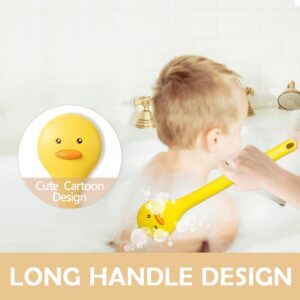 Little Yellow Eagle Bath Brush, Softer bristles, Long Handle, Suitable for Children Aged 3-12, Cleaning Sweat Stains and Beauty Bath, Wet or Dry Brush, Bath Brush (14 inch, Lemon Yellow)