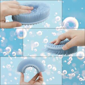 Exfoliating Silicone Body Scrubber Silicone Bath Brush Silicone Shower Loofah for Gentle Massage Skin Long Lasting Lathers Well Easy to Clean More Hygienic Than Traditional Loofah Body Brush (Blue)