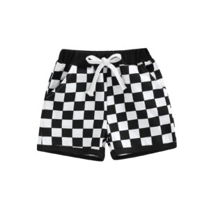 newborn toddler baby boy shorts summer cotton checkerboard plaid jogger shorts elastic waist casual short pants 0-3t black