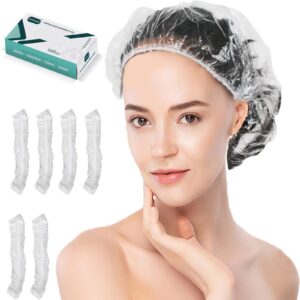 disposable shower caps - 100pcs shower cap tobvory waterproof plastic shower cap for women men for hair - extra elastic large shower caps for bath, hair treatment, conditioning in home hotel travel