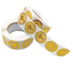 supia 2 pack 500-piece total 1000 christian cross sticker roll, design round labels with gold foil finish christening, communion, occassions, envelope seals, 1 inch/2.5 cm in diameter (gold) (df-136)