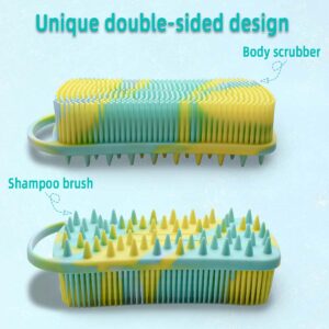 Silicone Body Scrubber Soft Body Brush for Use in Shower Gentle Exfoliating Loofah Silicone Scalp Massager 2 in 1 Bath and Shampoo Brush for Women Men Lathers Well Easy to Clean (Camouflage Green)