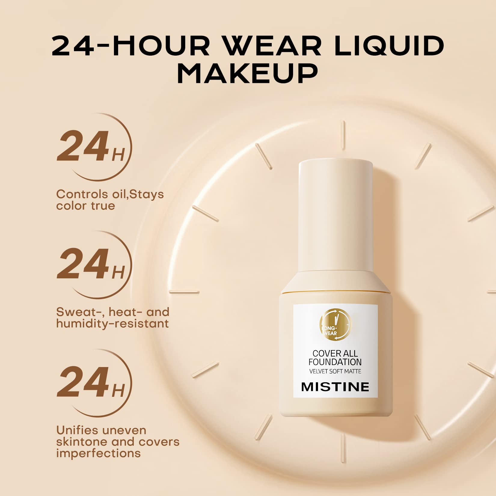 MISTINE Full Coverage Foundation Makeup for Oily Skin,24 Hour Oil Control Liquid Foundation,Skin-Caring,Moisturizing Formula,Cream Foundation,Matte Finish,Creamy Beige,1 Fl Oz