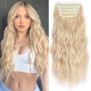 alxnan clip in hair extension,long wavy blonde hair extensions, 20 inch 4pcs thick hairpieces fiber double weft hair for women