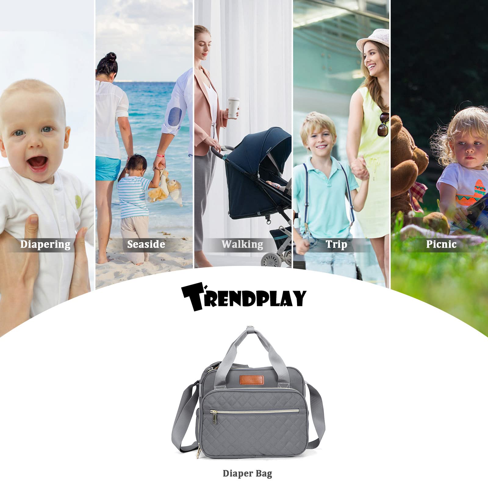 TRENDPLAY Mini Diaper Bag Baby Nappy Nursery Bag - Travel&Outdoor Organizer, Stroller Bag Multi-Function Maternity Bag for Mom Daddy, Gray